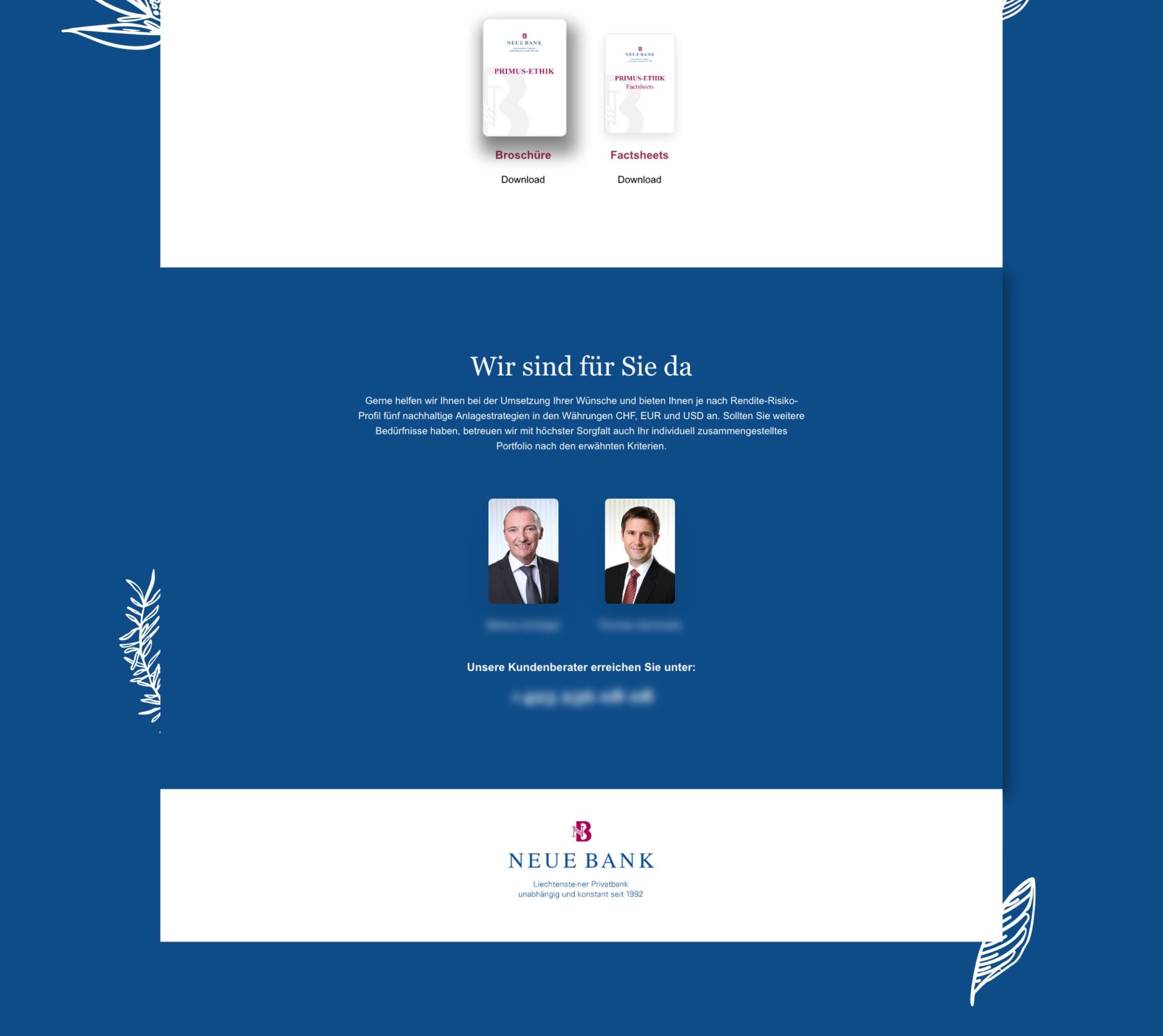 Neue Bank AG | Landingpage für PRIMUS-ETHIK Kampagne